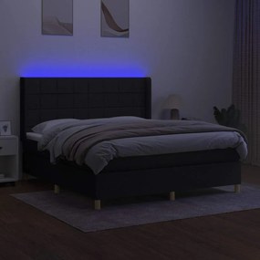 Box spring postel s matrací a LED černá 180x200 cm textil 3138895
