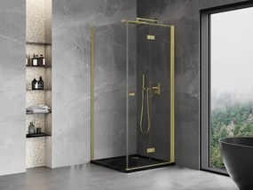 Mexen Mist-F T, 1-křídlý ​​skládací sprchový kout pravý 90 x 90 cm, čiré sklo, zlatý matný profil, 8A6T-090-090-55-00-P