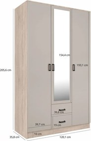 Skříň se zrcadlem 3d2s dub sonoma / kašmír Kami