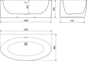 Mexen Bruna, volně stojící vana ke stěně 170 x 88 cm, bílá lesklá, měděná matná, 52731508200-65