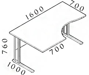 Ergonomický stůl Visio 160 x 100 cm, levý / Buk