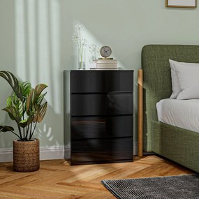 HOMCOM Moderní komoda se 4 šuplíky, design proti převrhnutí, do obývacího pokoje a chodby 55x34x80 cm lesklá černá