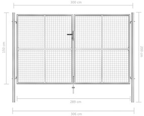 vidaXL Marketos Zahradní branka pozinkovaná ocel 306 x 200 cm stříbrná
