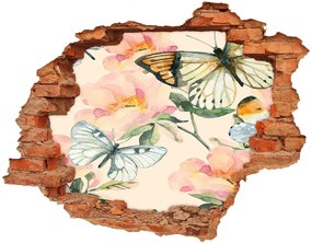 Wallmuralia Díra 3D fototapeta nálepka Motýli a květiny 90x70 cm