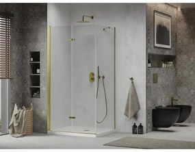 Mexen Lima skládací sprchový kout 90 x 100 cm, Průhledné, Zlatá + sprchová vanička Flat - 856-090-100-50-00-4010