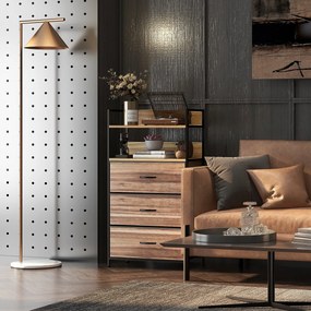 HOMCOM Úložná skříň v industriálním stylu s 3 vyjímatelnými textilními zásuvkami a 2 policemi - 60 x 29 x 101 cm - Vzhled dřeva a černého kovu