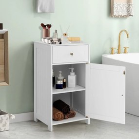 Costway Koupelnová skříňka úzká se zásuvkou a dvířky – 43 × 34 × 77 cm, bílý