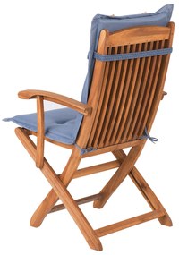 Sada 2 dřevěných zahradních židlí s modrými polštáři MAUI Beliani