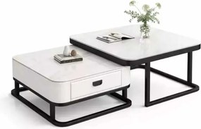 LuxuryForm DESIGN Konferenční stolek ARAGON 70 × 70 / 60 × 60 cm – bílý / bílý mramor (set 2 ks)