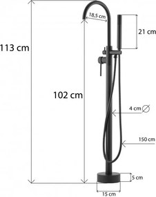 Erga Monte, volně stojící vanová baterie h-1130, černá matná, ERG-YKA-BP.MONTE-BLK