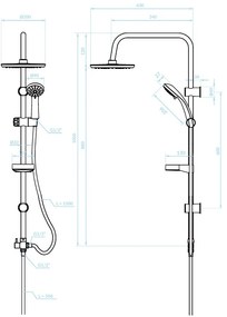 Kuchinox Cento, nástěnný sprchový sloup s hlavovou a ruční sprchovou hlavicí, černá matná, LAV-PKC_70OX