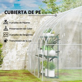 Outsunny Zeleninový Tunelový Skleník 4x3x2m s 2 Dveřmi a Pokrytím PE 150g/m², Pozinkovaný Ocelový Rám a Kulatá Střecha pro Pěstování Rostlin a Květin