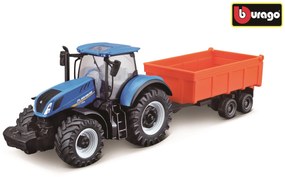 Kovový model bburago 1:50 farm traktor new holland s vlečkou