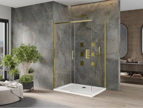 Mexen Omega posuvný sprchový kout 120 x 100 cm, 8mm sklo, zlatý profil-čiré sklo + slim sprchová vanička 5cm, 825-120-100-50-00-4010