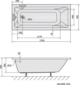 Polysan NOEMI obdélníková vana 170 x 70 x 39 cm bílá mat 71708.11