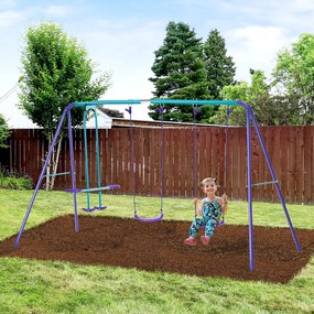 Outsunny Zahradní Houpačka z Kovového Rámu s Nastavitelnou Výškou pro Děti od 3 Let s Dvojitou Houpačkou pro Terasu 280x140x176 cm Modrá a Fialová