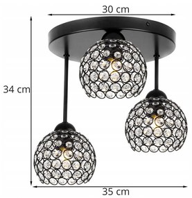 Stropní svítidlo Crystal, 3x černé křišťálové stínítko,
