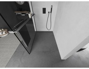 Mexen Kioto+, sprchová zástěna Walk-In s poličkou a věšákem 130 x 200 cm, 8mm čiré sklo černý vzor, ​​grafitový profil, 800-130-121-95-70