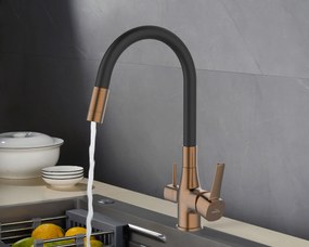 Invena Magic, stojánková dřezová baterie s flexibilním ramenem a filtrem na pitnou vodu, černá-měděná matná, INV-BZ-02-F15-V