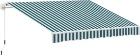 Outsunny markýza, ochrana proti slunci, zatahovací, s ruční klikou, kovový rám, polyester, bílá+zelená, 3,95 x 2,45 m