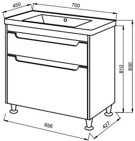 Lavedo Valencia grey koupelnová skříňka s umyvadlem 70