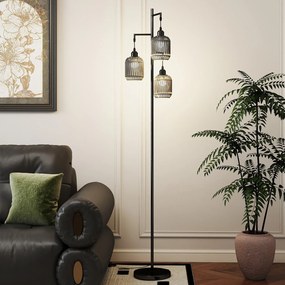 Costway Stojací lampa 173 cm lampa na čtení s 3 E27 zásuvkami a nožním – černý