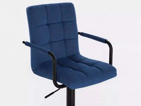 LuxuryForm DESIGN Barová židle VERONA BLACK VELUR na černé kulaté podstavě - modrá