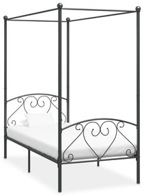 vidaXL Rám postele s nebesy šedý kovový 90 x 200 cm