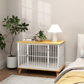 PawHut klec pro psa, uzamykatelná bouda pro psa s polštářem, box pro psa s dvířky, bouda pro středně velké psy do 15 kg, dub, 86 x 60 x 70 cm | Aosom