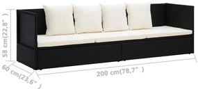 Zahradní postel s poduškou a polštáři polyratan černá,  49391
