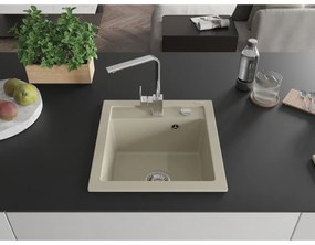 Mexen Vito, 1-komorový granitový dřez 520x490x210 mm, chromová baterie Rita, béžová, 6503-69-670300-00