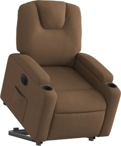 Elektrické zvedací polohovací křeslo hnědé textil 3204396