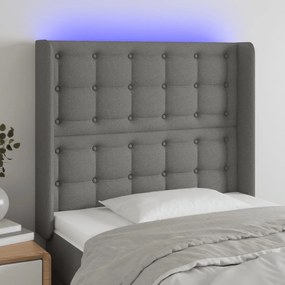 Čelo postele s LED tmavě šedé 93 x 16 x 118/128 cm textil 3124465