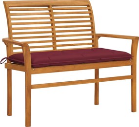 vidaXL Zahradní lavice s poduškou 112 cm masivní teak [3062669] Barva: vínová červená