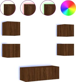 vidaXL 6dílná obývací stěna s LED osvětlením kompozitní dřevo [3216817] Barva: hnědý dub