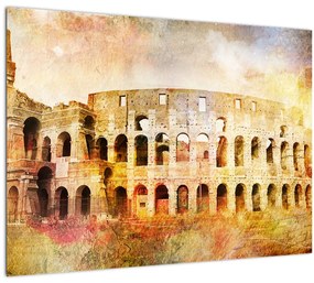 Skleněný obraz - Digitální malba, koloseum, Řím, Itálie (70x50 cm)