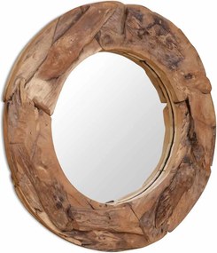 Dekorativní zrcadlo, kulaté, teak, 80 cm 244561
