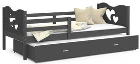 Dětská postel MAX P2 90x200cm s šedou konstrukcí v šedé barvě s motivem srdíček