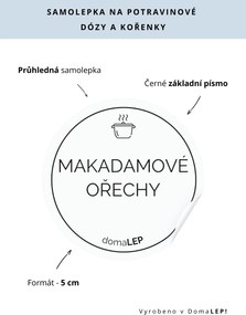 MAKADAMOVÉ OŘECHY – průhledná samolepka na dózu, základní písmo, 5 cm | DomaLEP