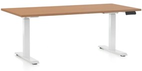 Výškově nastavitelný stůl OfficeTech D, 160 x 80 cm, bílá podnož, buk