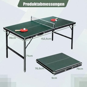 Costway Skládací stůl na stolní tenis se sítí a 2 pálkami a míčky Mini – zelený