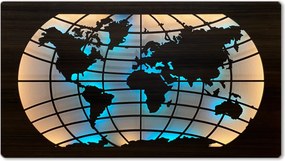 Li-Go "Mapa světa rovnoběžky" světelný RGBW obraz 230V 125x74 cm provedení povrchu: dub světlý