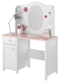 Toaletní stolek Luna LN03 + nástavec Luna LN06, Barva: bílá / bílá + růžová