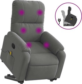 Zvedací masážní polohovací křeslo tmavě šedé mikrovlákno 3204938