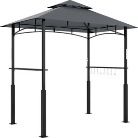 Grillpavillon, Gartengrillzelt mit Gewürzregalen, LED-Beleuchtung, Metall, Kunststoff, 243L x 148B x 248H cm, Grau