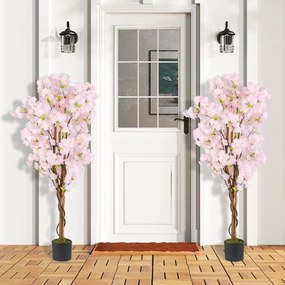 Costway Sada 2 umělého stromku s květinami 150 cm umělá rostlina v květináči