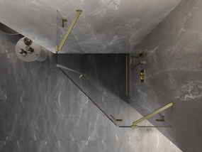 Mexen Lunar, pětiúhelníkový sprchový kout s pravým sklonem 90 x 90 cm, 8mm čiré sklo, zlatý matný profil, 831-090P-090L-55-00-P