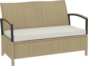 Outsunny zahradní úložná lavice z pletené pryskyřice Coffre Extérieur 125L se stabilním ocelovým rámem 123x70x82 cm khaki