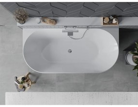 Mexen Oval Slim, volně stojící vana ke stěně 170 x 80 cm, bílá lesklá, chromový přepad, 52661708000-01