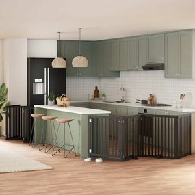 Zábrana pro psy s dvířky skládací 12 panelů černá 960 cm topol 3155688